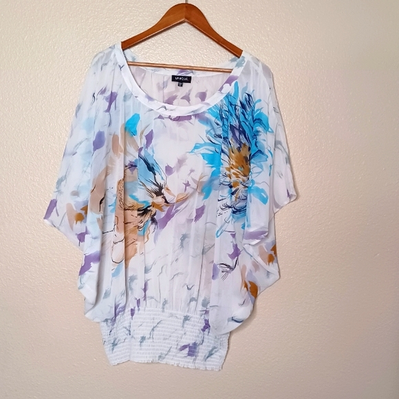 Unique Spectrum | Tops | Unique Spectrum White Floral Kimono Style Top ...